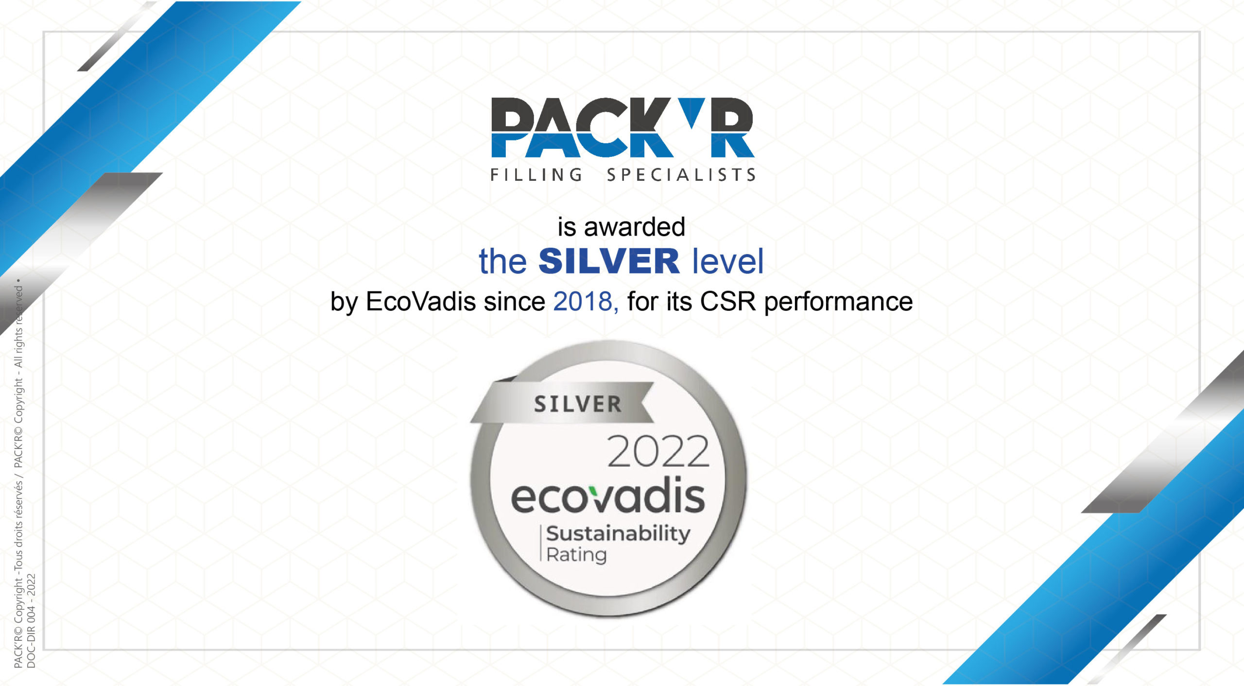 Our CSR approach - Ecovadis CSR certification - PACKR